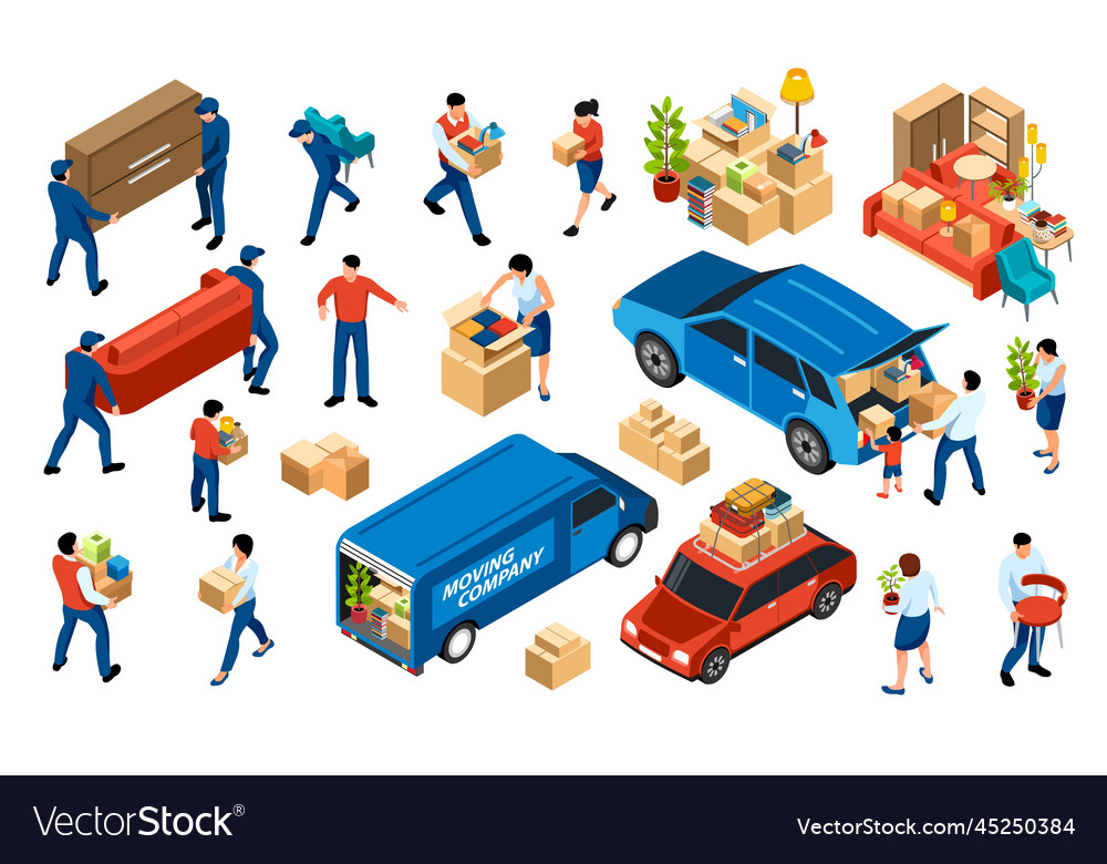 Relocation isometric set Royalty Free Vector Image