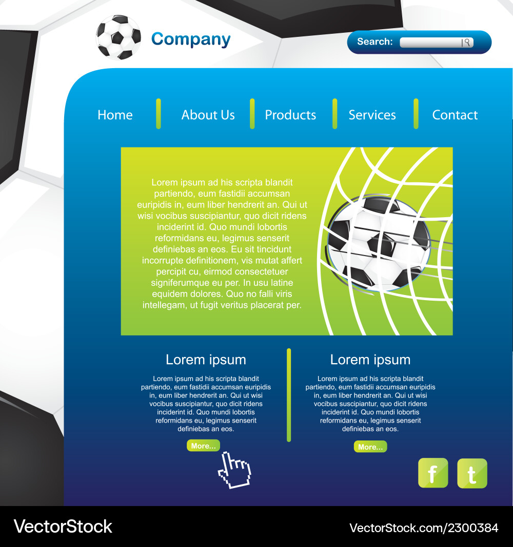 Website design template soccer Royalty Free Vector Image