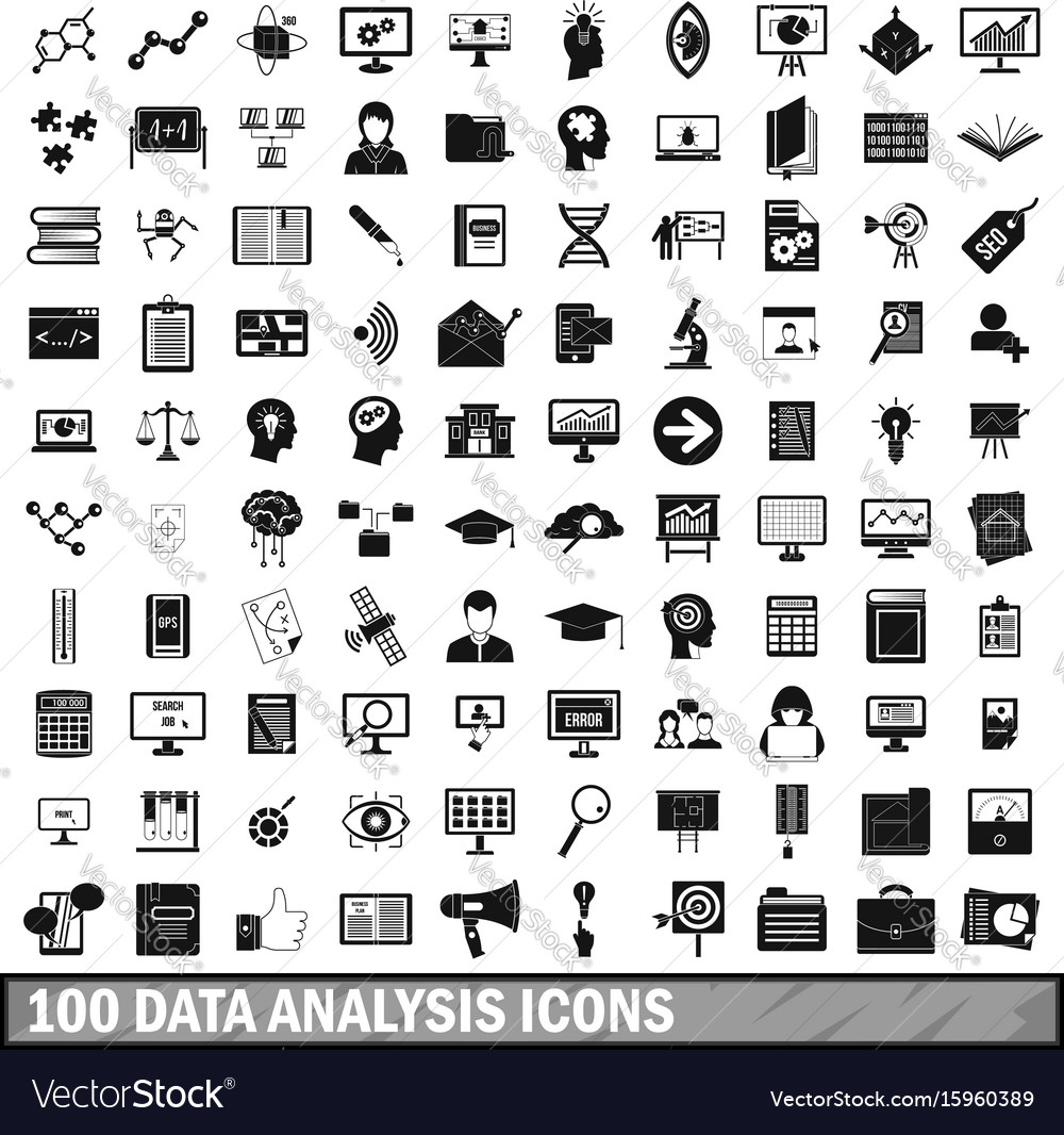 100 data analysis icons set simple style Vector Image