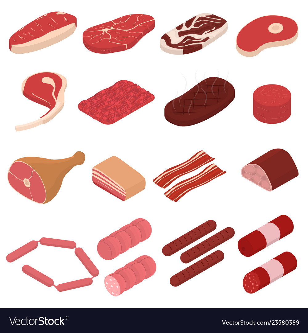 Meat sign 3d icon set isometric view Royalty Free Vector Meat sign 3d icon set isometric view Royalty Free Vector