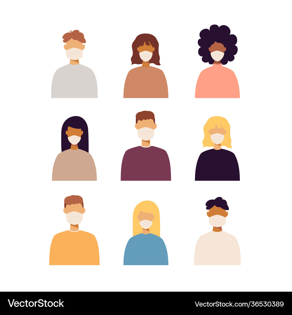People with face masks portraits Royalty Free Vector Image