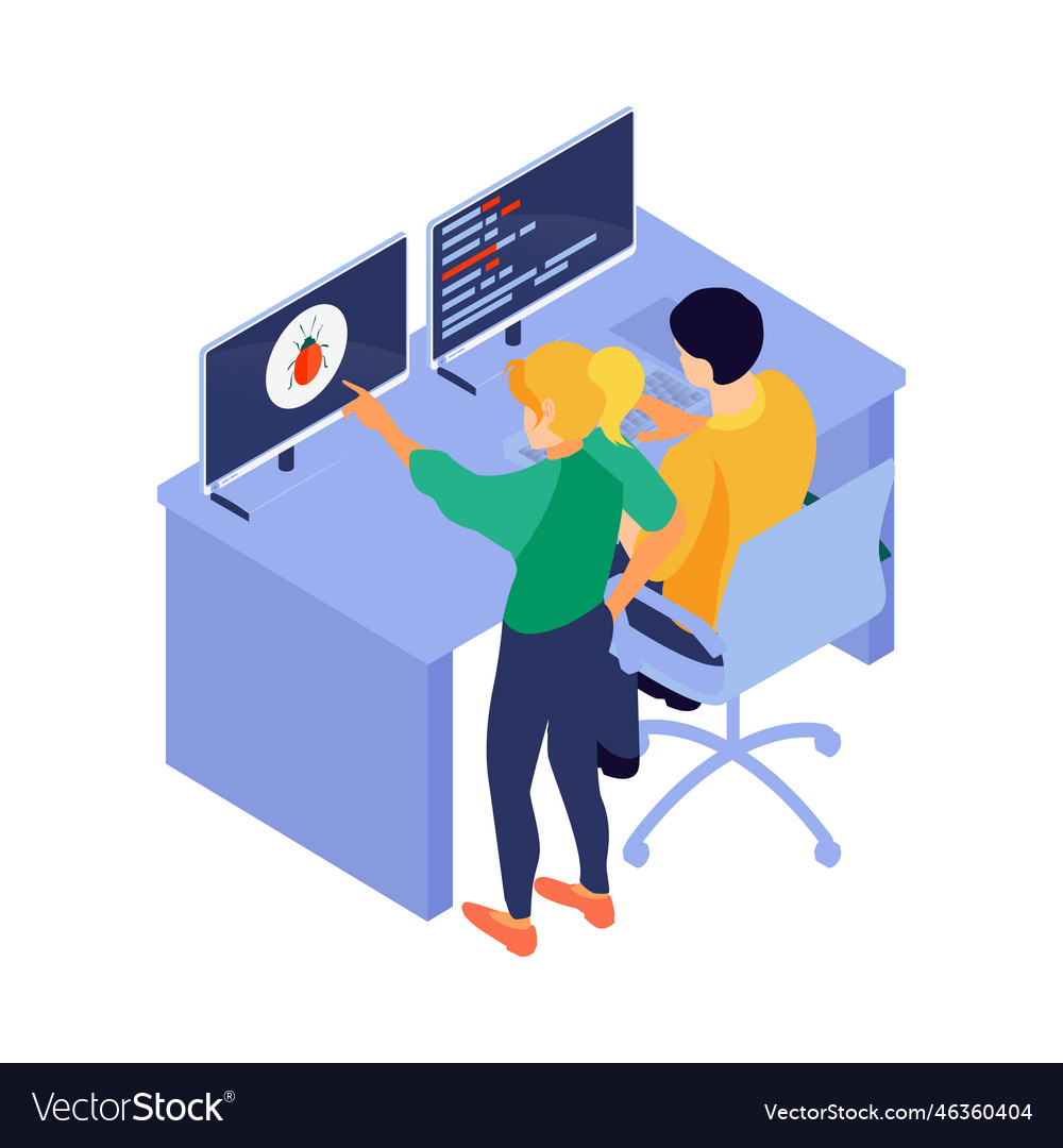 Isometric Programmers Bug Composition Royalty Free Vector