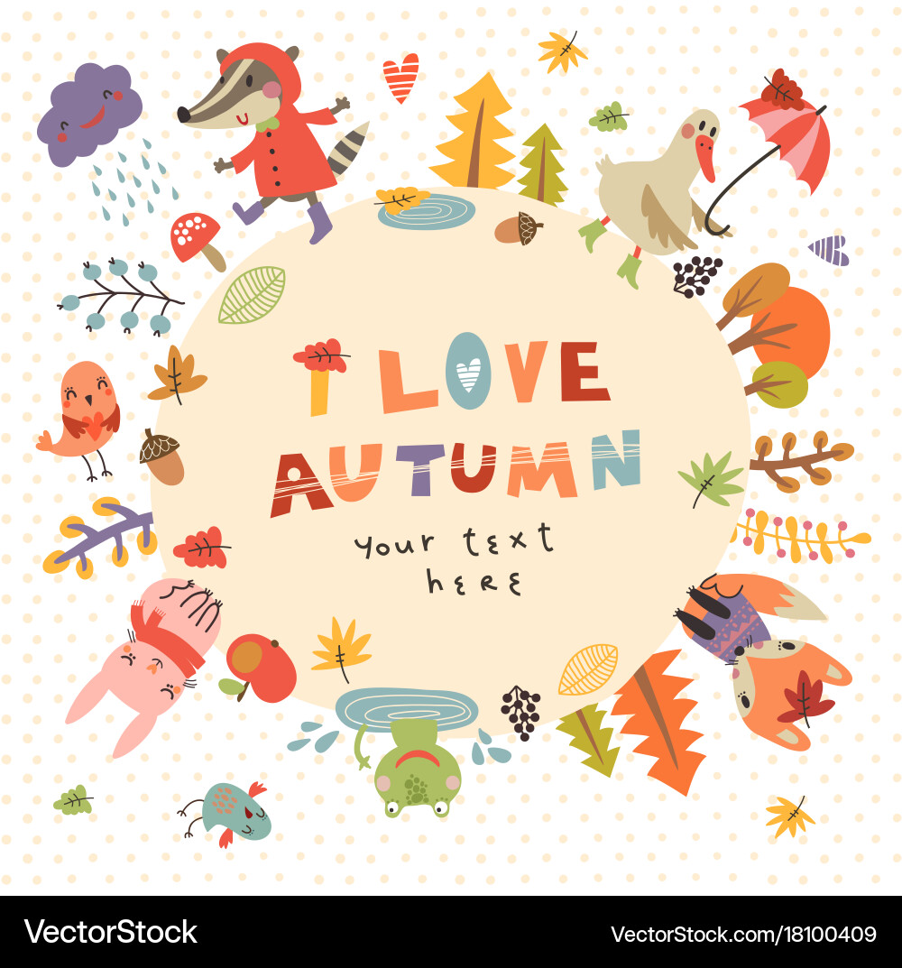 Autumn background with animals Royalty Free Vector Image