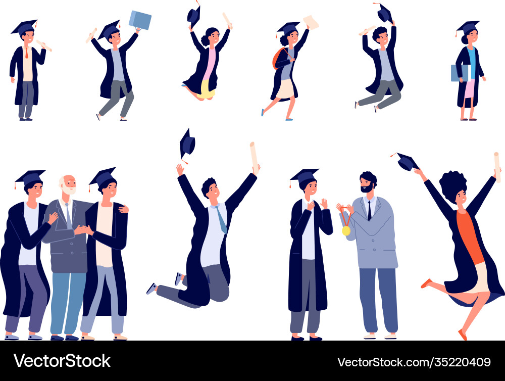 Children graduates happy students kids Royalty Free Vector