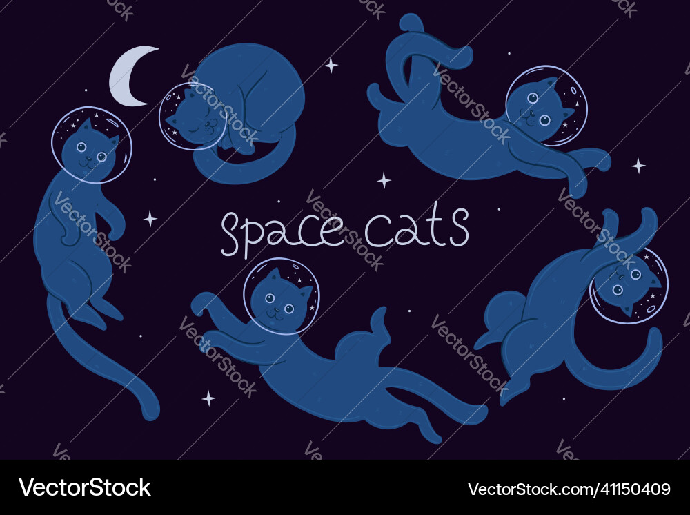Set of cute space cats graphics Royalty Free Vector Image