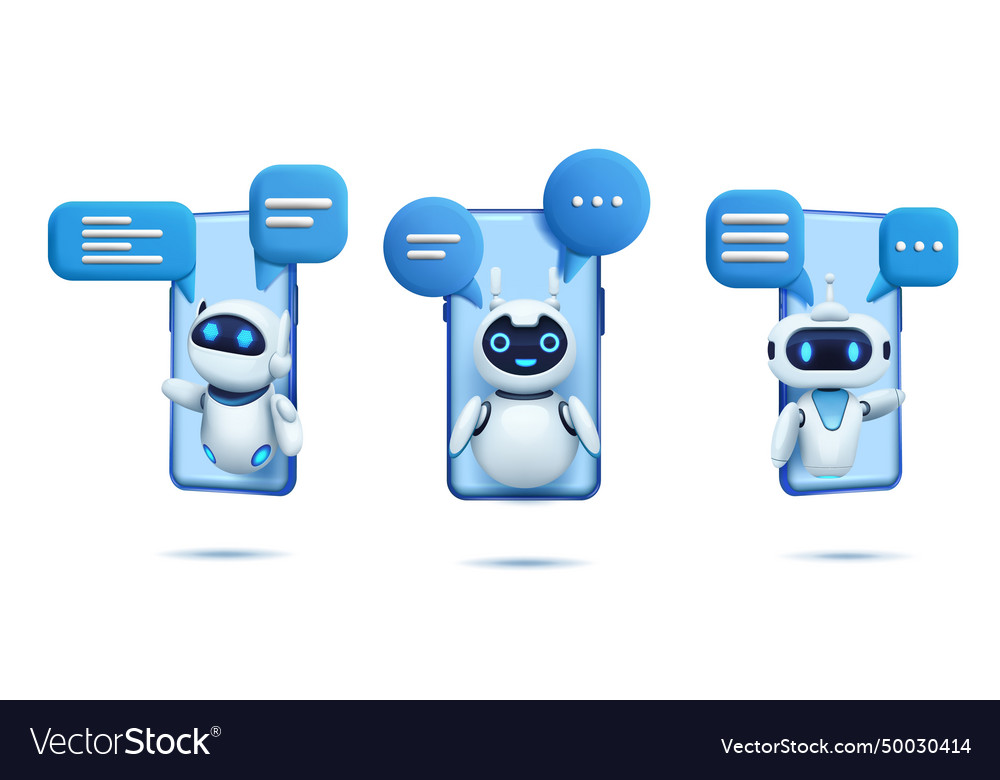 3d chat bot ai robot with speech bubbles Vector Image