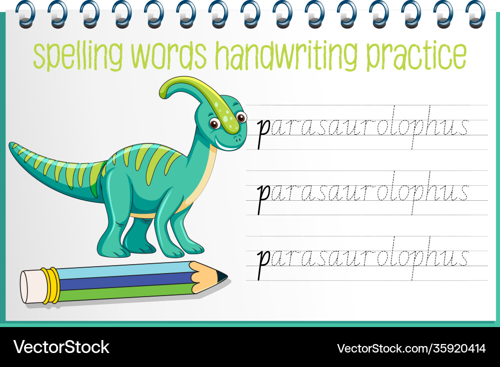 Spelling words dinosaur handwriting practice Vector Image