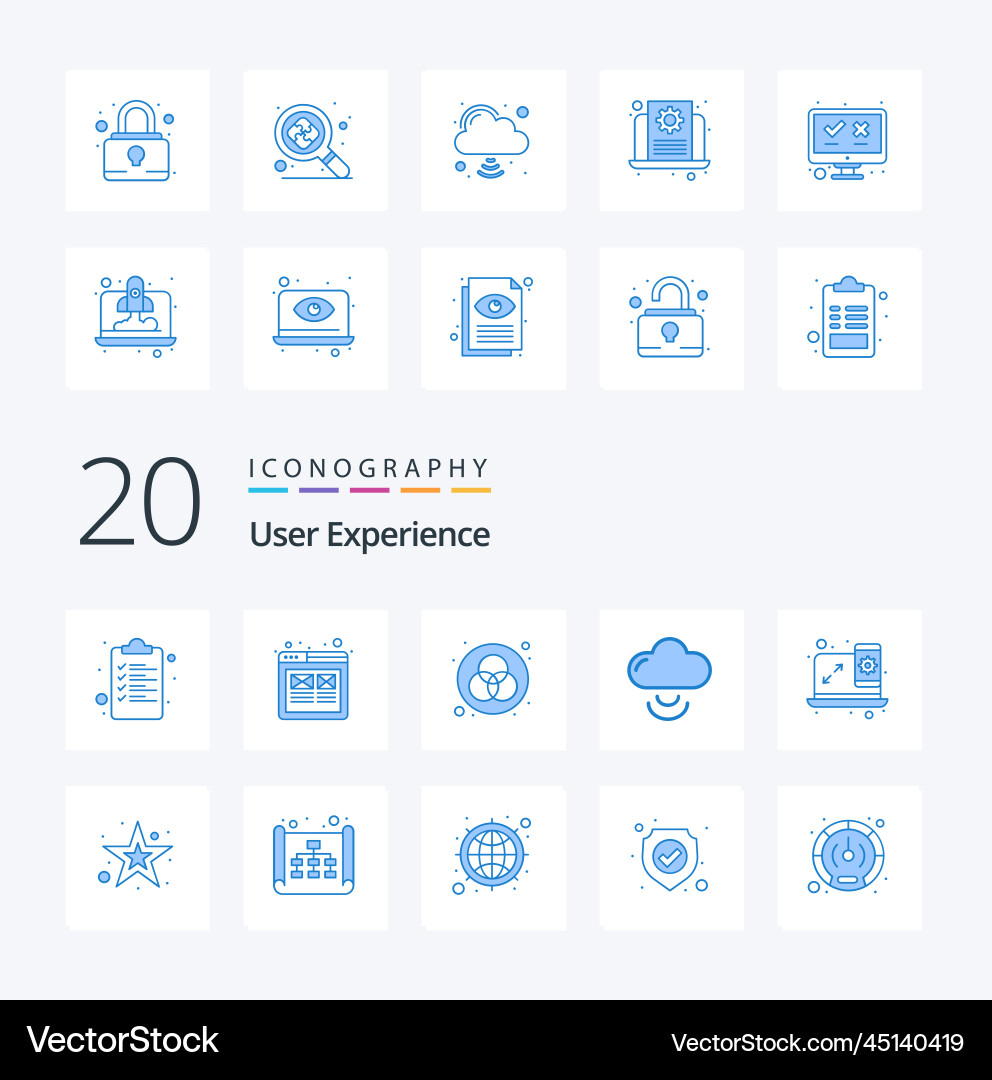 20 user experience blue color icon pack like Vector Image