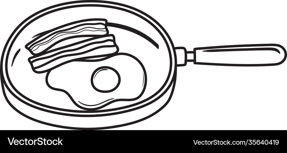 Breakfast fried egg and bacon in saucepan Vector Image