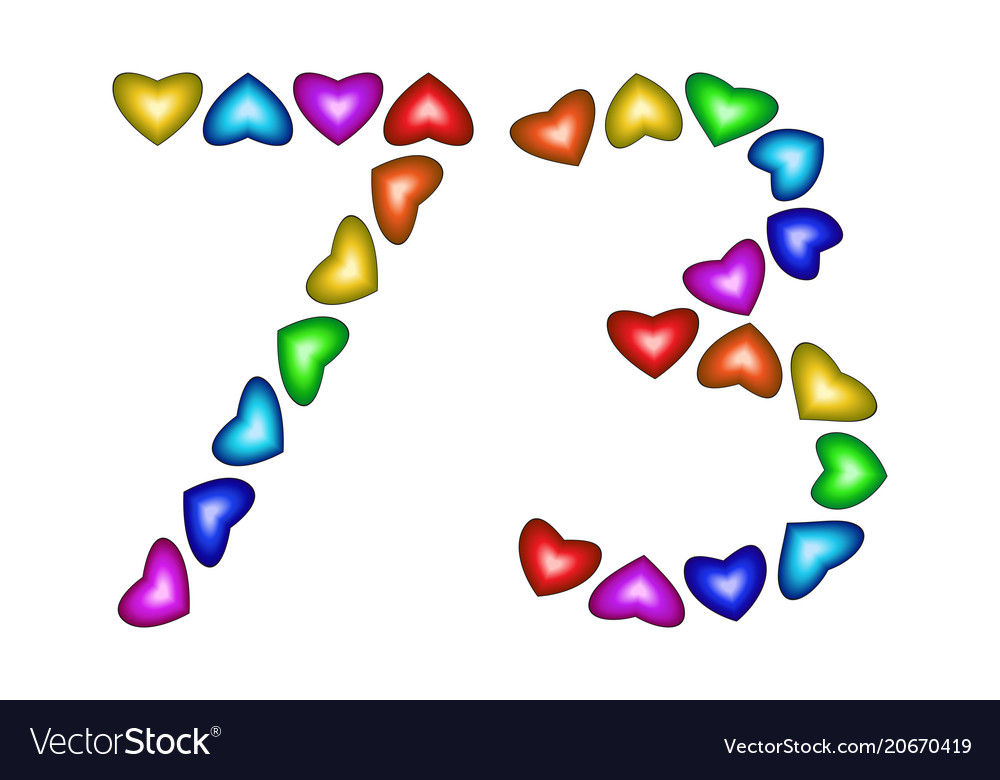 Number 73 seventy three colorful hearts on white Vector Image Number 73 seventy three colorful hearts on white Vector Image