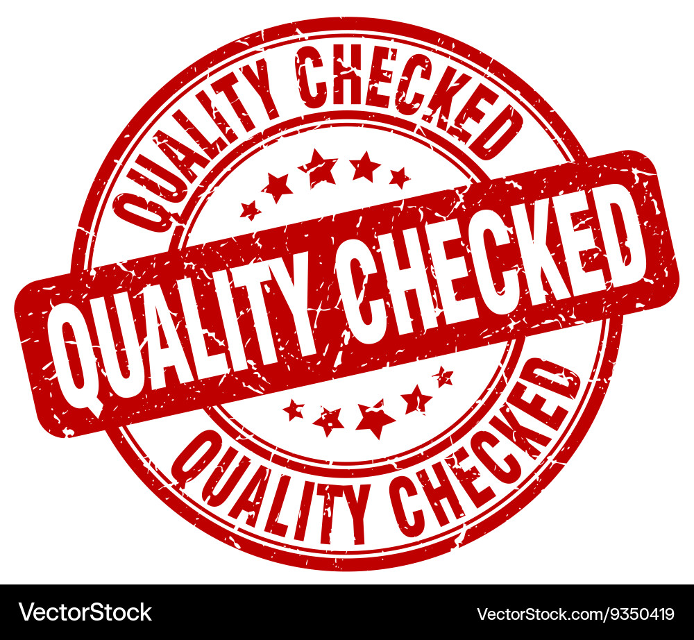 Quality checked red grunge round vintage rubber Vector Image