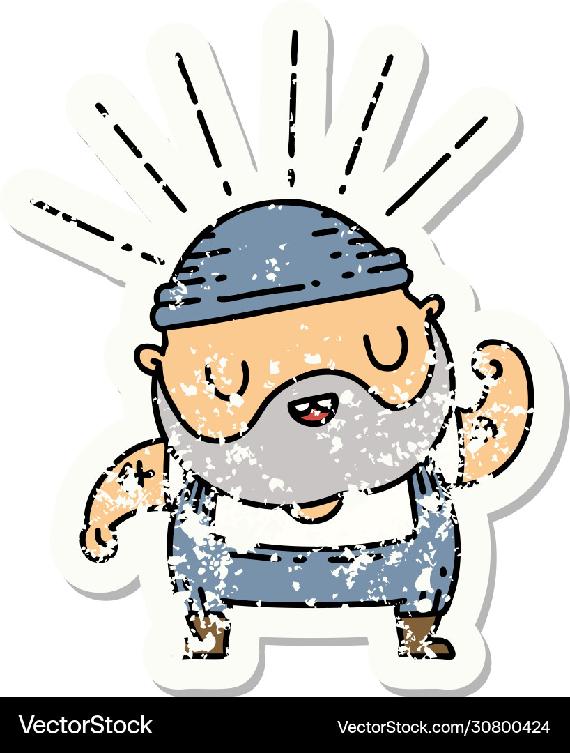 Grunge sticker tattoo style bearded man Royalty Free Vector