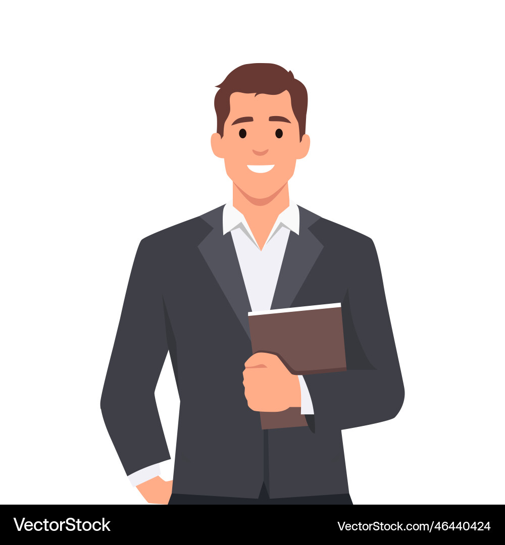 Standing businessman hold clipboard manager Vector Image