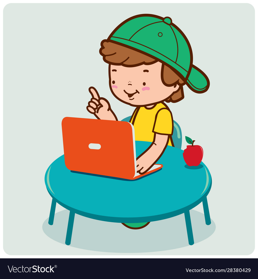 Boy using his computer Royalty Free Vector Image