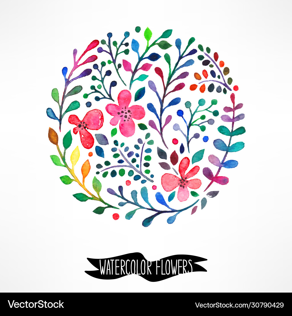 Circle watercolor flowers Royalty Free Vector Image