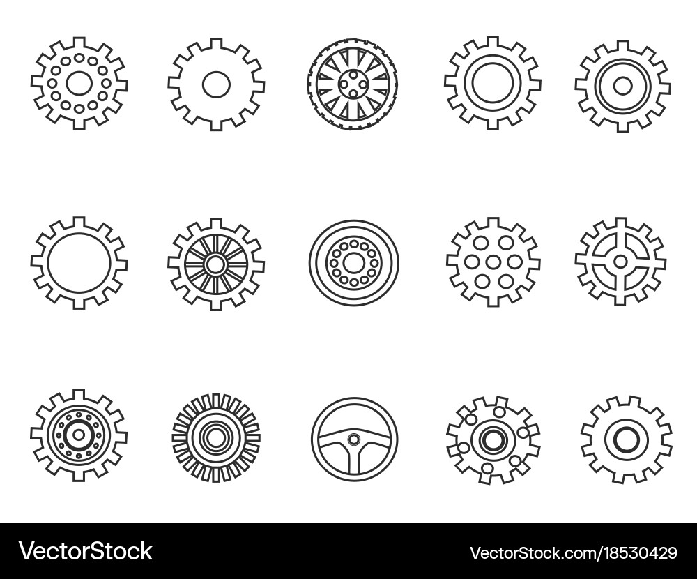Gears outline icons set Royalty Free Vector Image