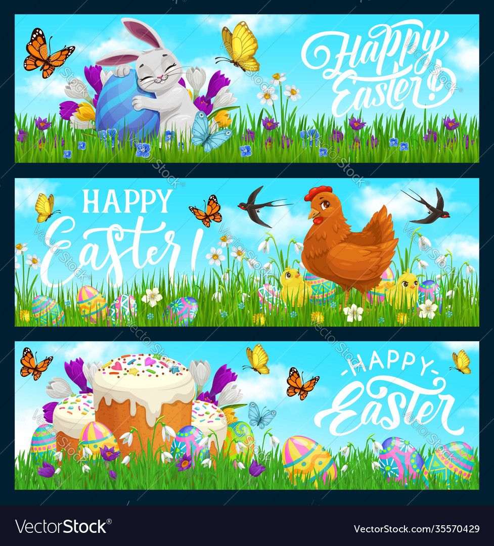 Happy easter bunny hen with chicks eggs Royalty Free Vector