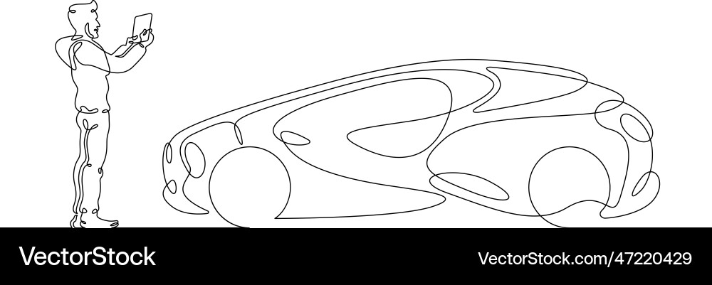 One continuous line a man remotely controls Vector Image