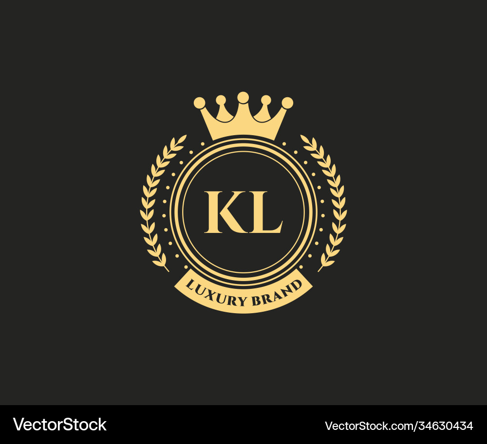 Kl initial letter gold calligraphic feminine Vector Image