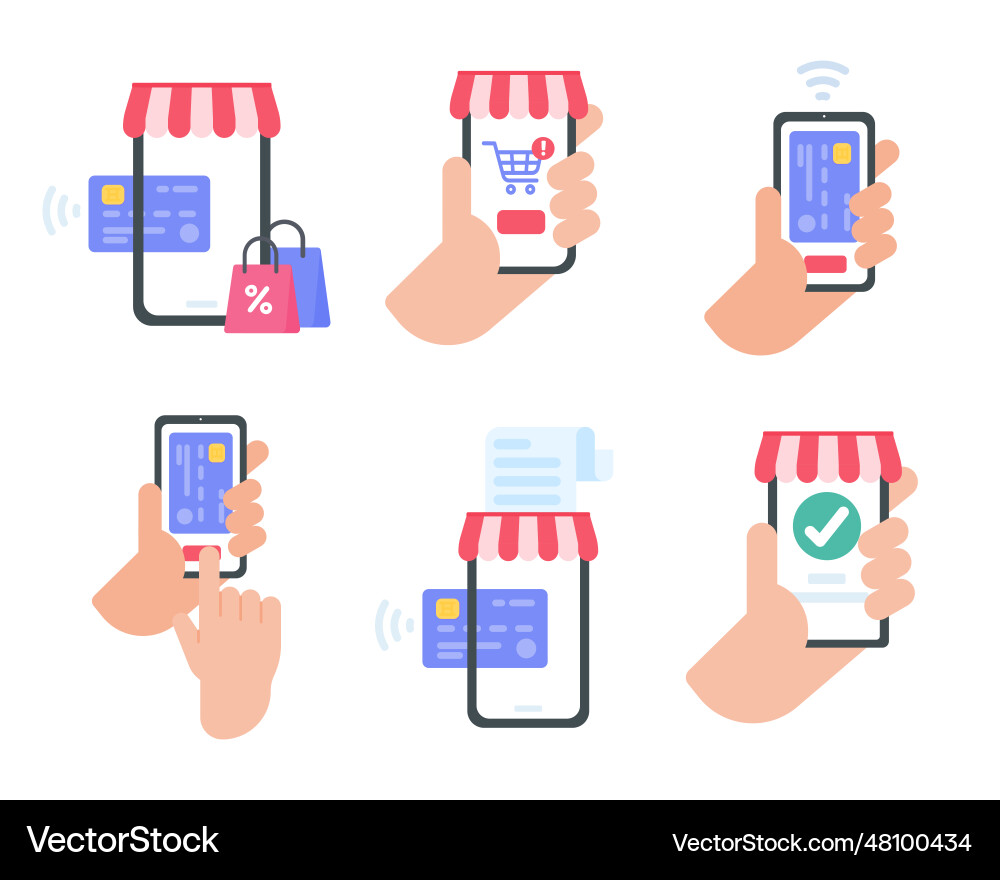 Smartphone mobile with red awning and shopping Vector Image