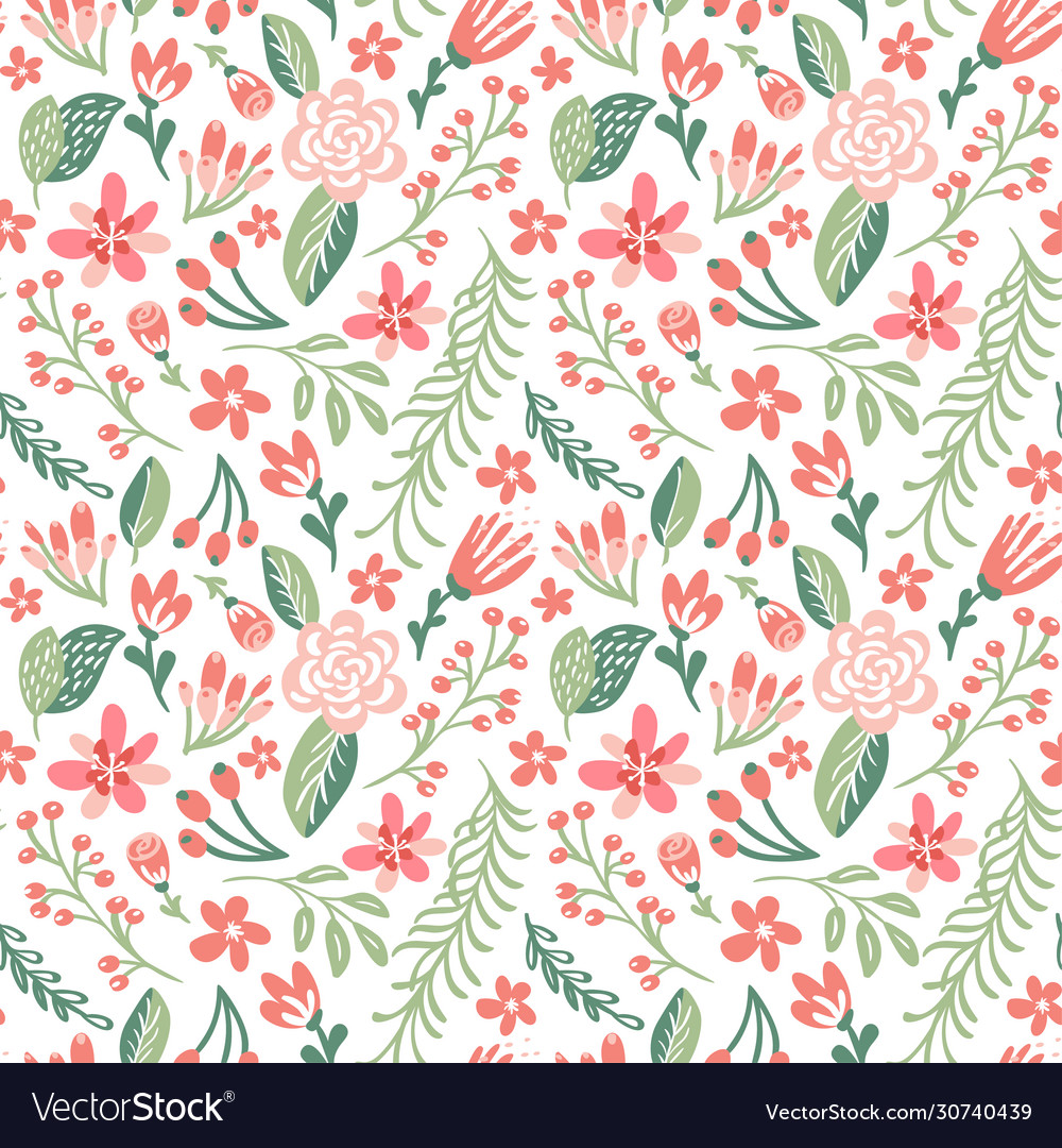 Flat floral background spring seamless Royalty Free Vector