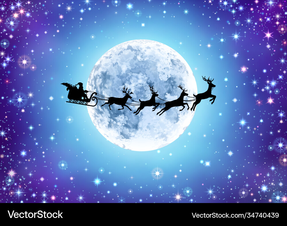 Starry sky with moon and santa Royalty Free Vector Image