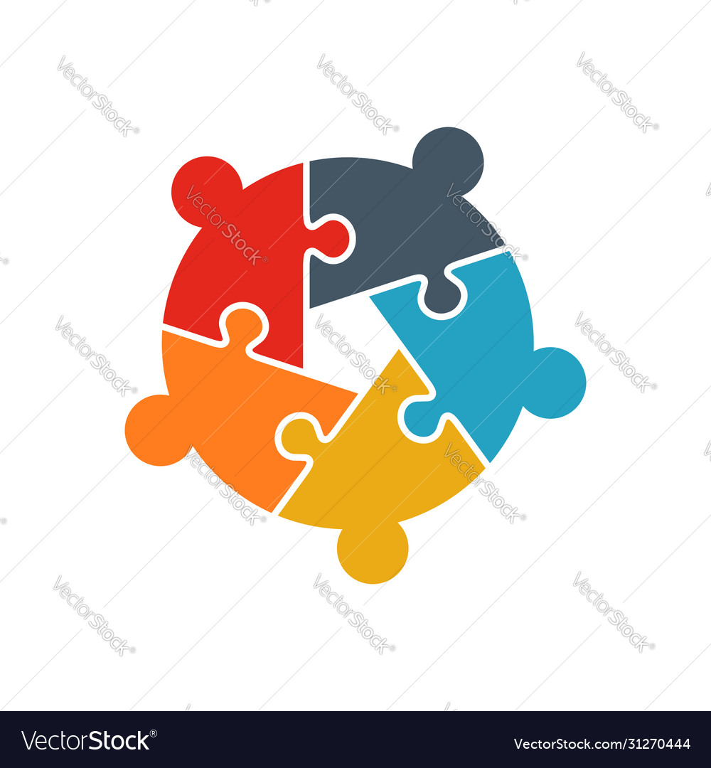 Teamwork people jigsaw puzzle five person pieces Vector Image Teamwork people jigsaw puzzle five person pieces Vector Image