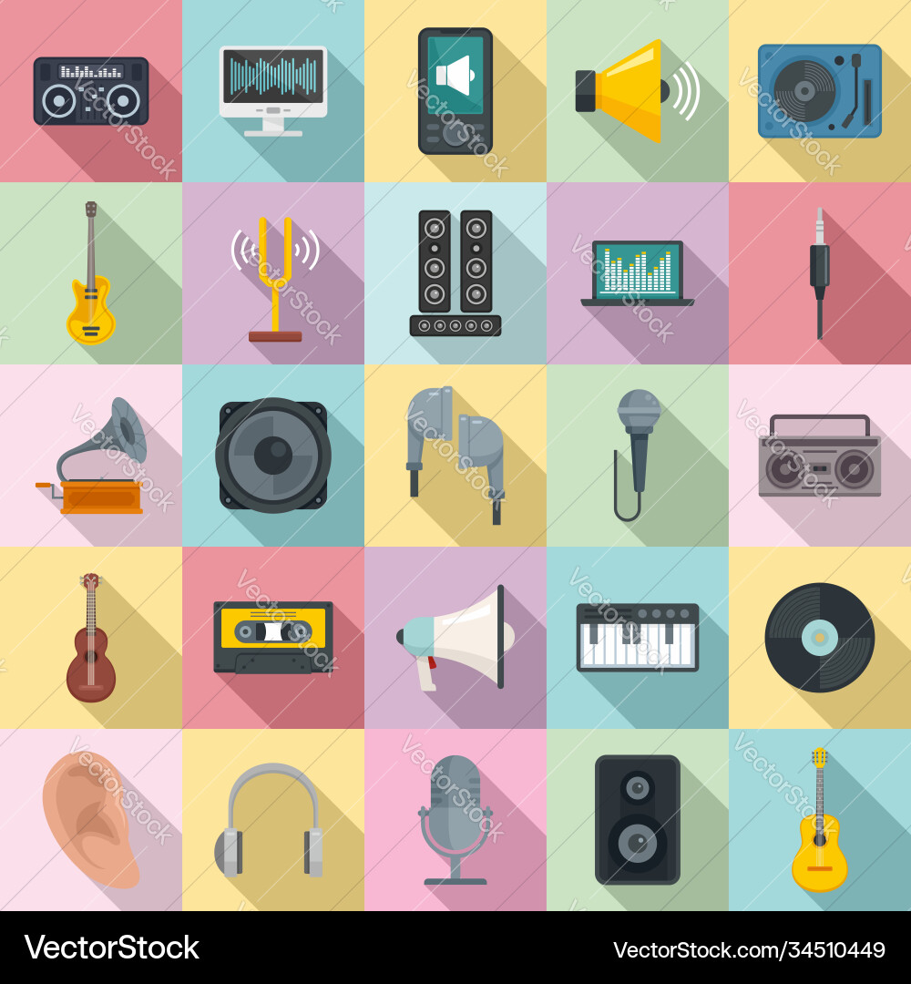 Acoustics icons set flat style Royalty Free Vector Image