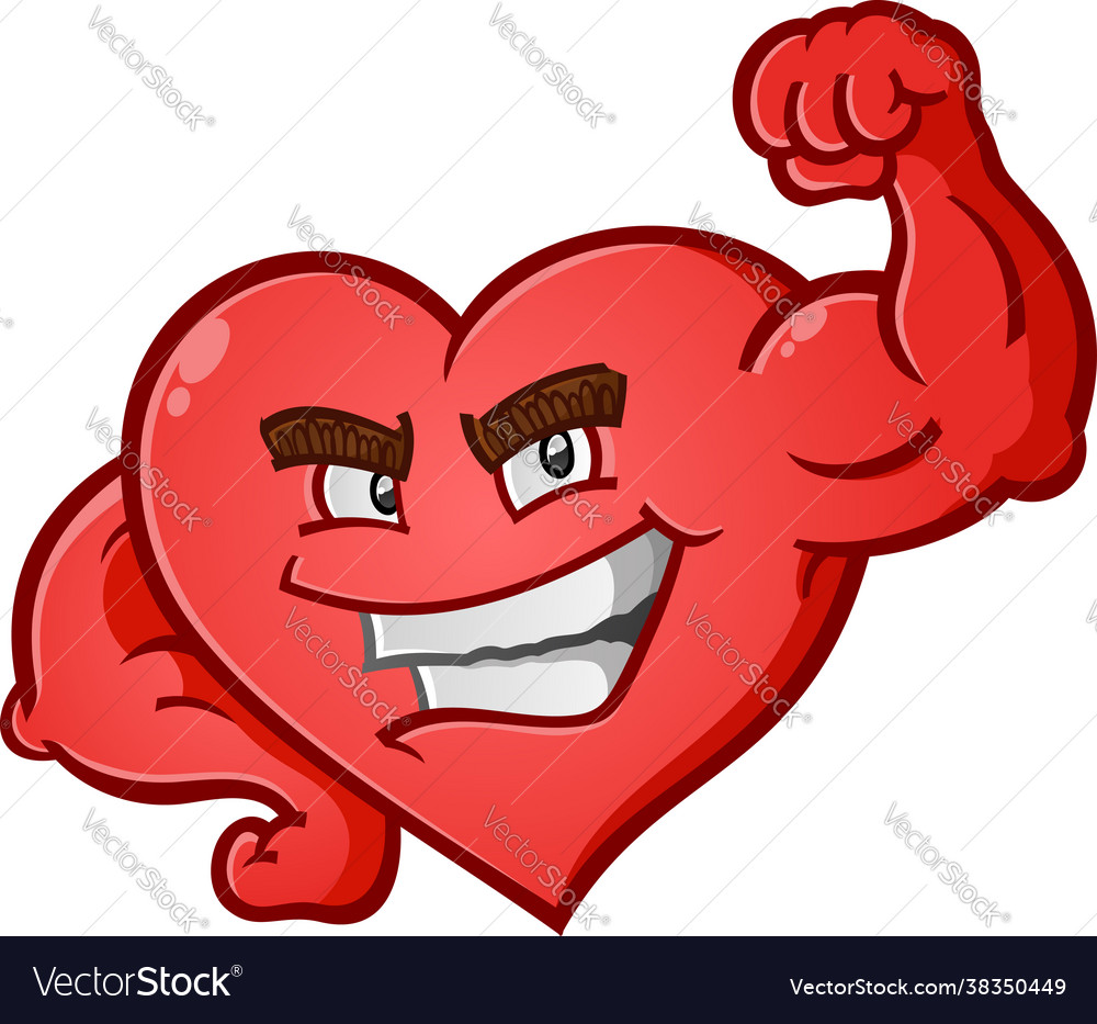 Heart flexing muscles cartoon character Royalty Free Vector