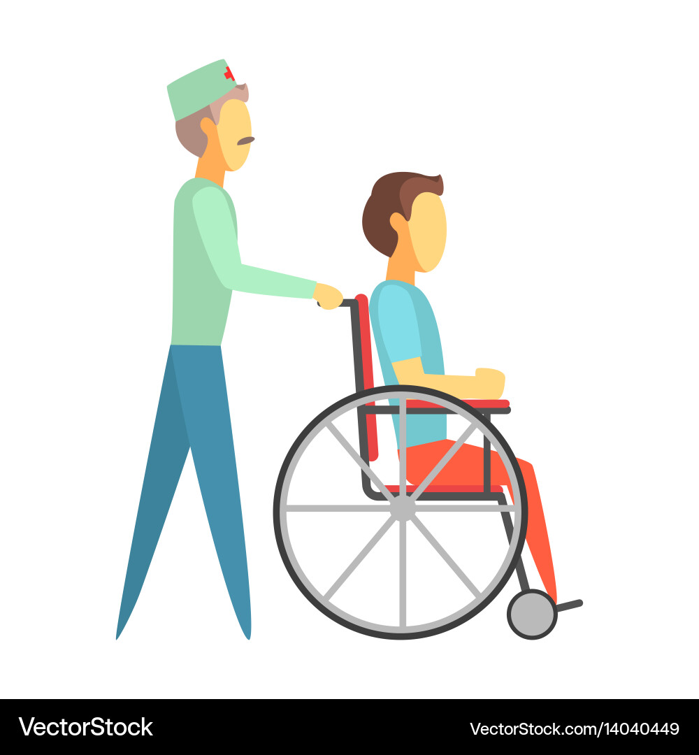 Male doctor pushing disabled man sitting Vector Image
