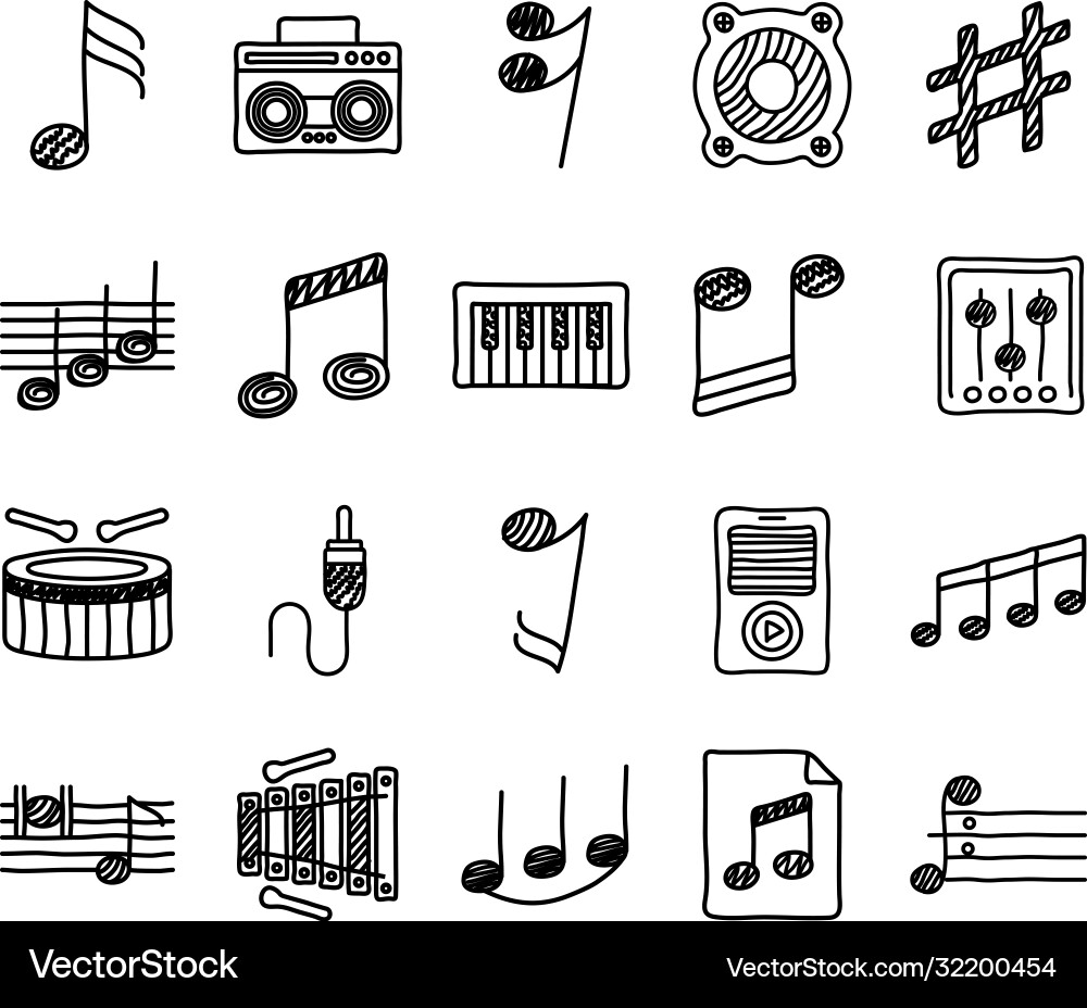 Bundle music set icons Royalty Free Vector Image