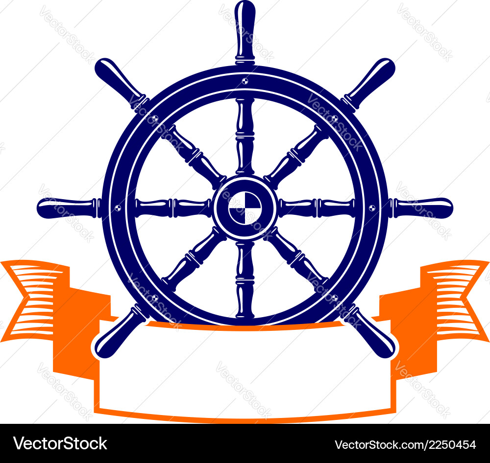 Steering wheel with banner symbol Royalty Free Vector Image