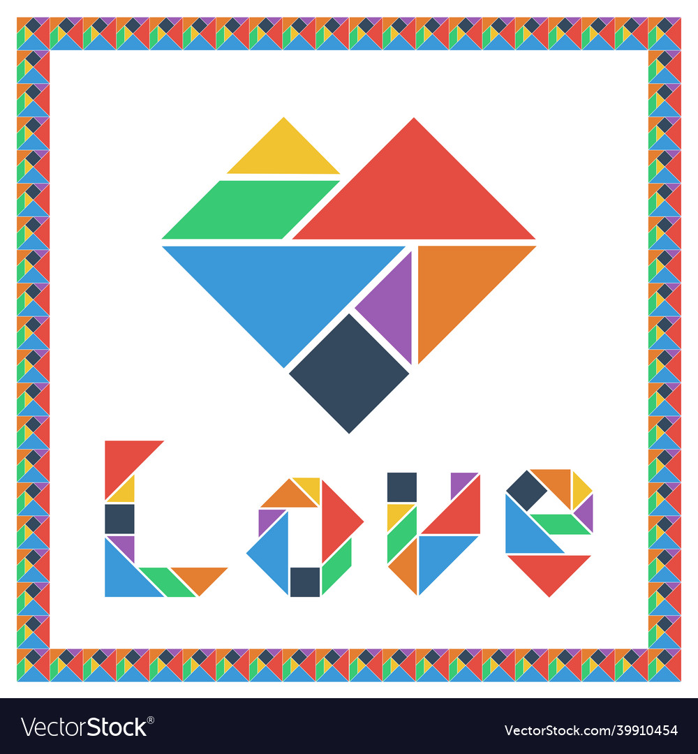 Tangram brain game heart flat ui color happy Vector Image