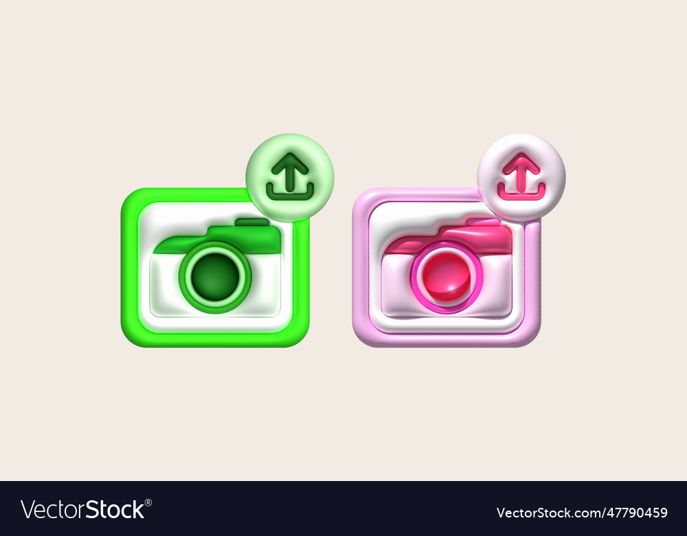 3d icon upload image data in camera loading Vector Image