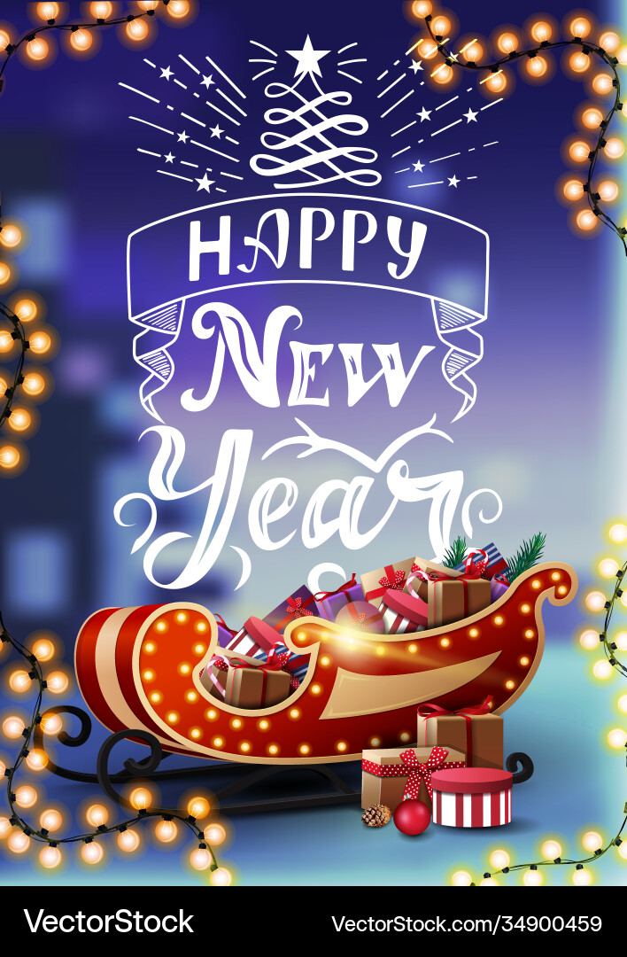 Happy new year vertical postcard with beautiful Vector Image