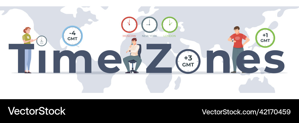 Time zones flat concept Royalty Free Vector Image