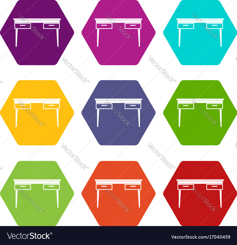 Wooden table icon set color hexahedron Royalty Free Vector