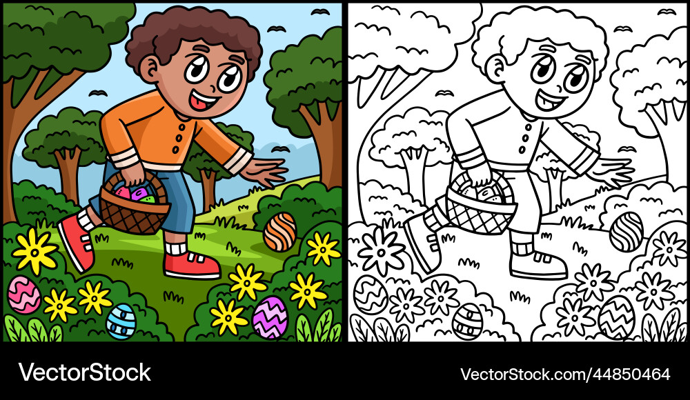 Boy searching for easter egg coloring Royalty Free Vector