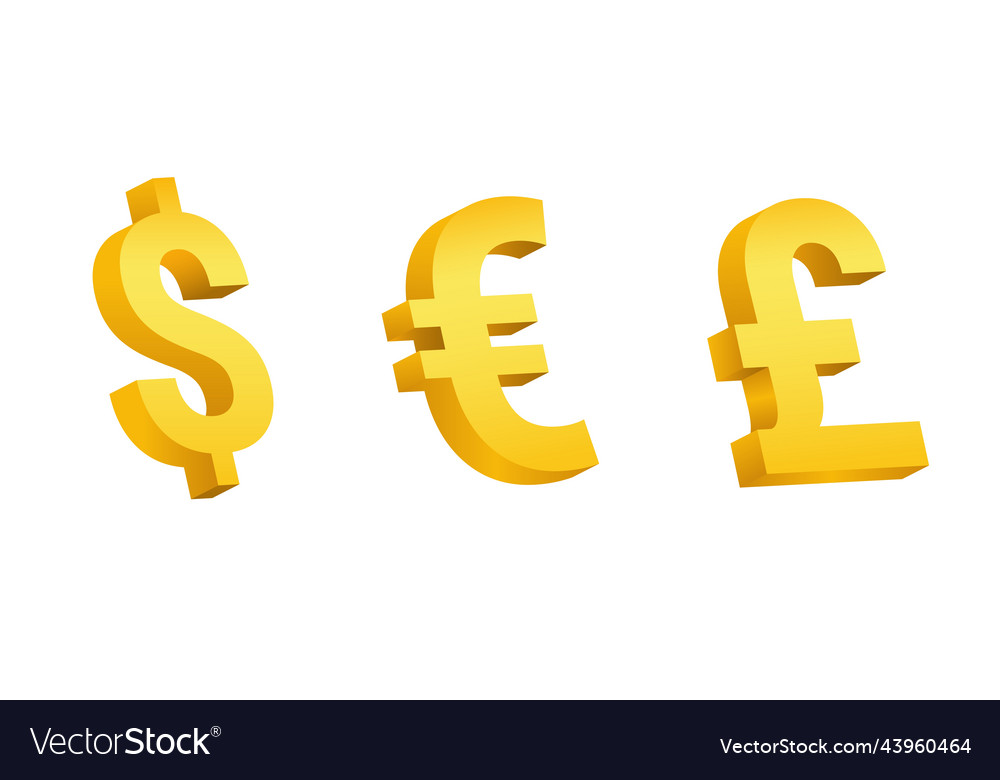 Golden currency symbols volume 3d signs Royalty Free Vector Golden currency symbols volume 3d signs Royalty Free Vector
