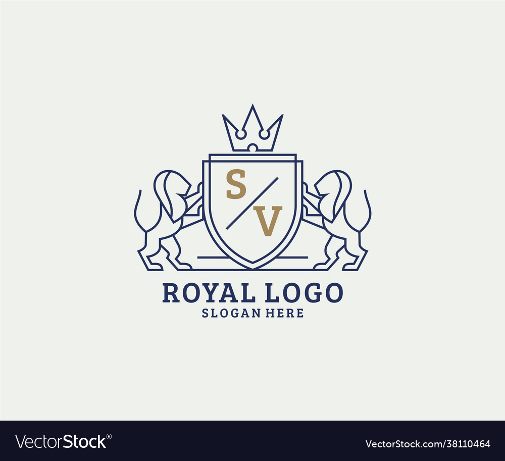 Initial sv letter lion royal luxury logo template Vector Image