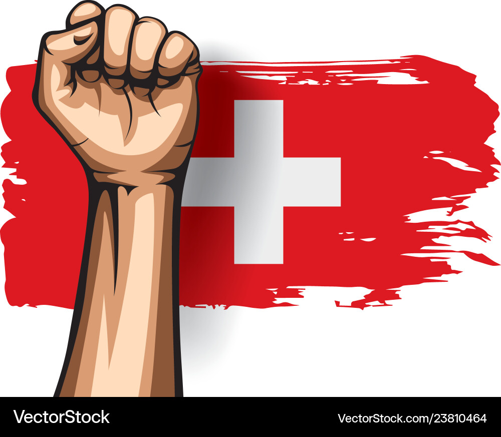 Switzerland flag and hand on white background Vector Image
