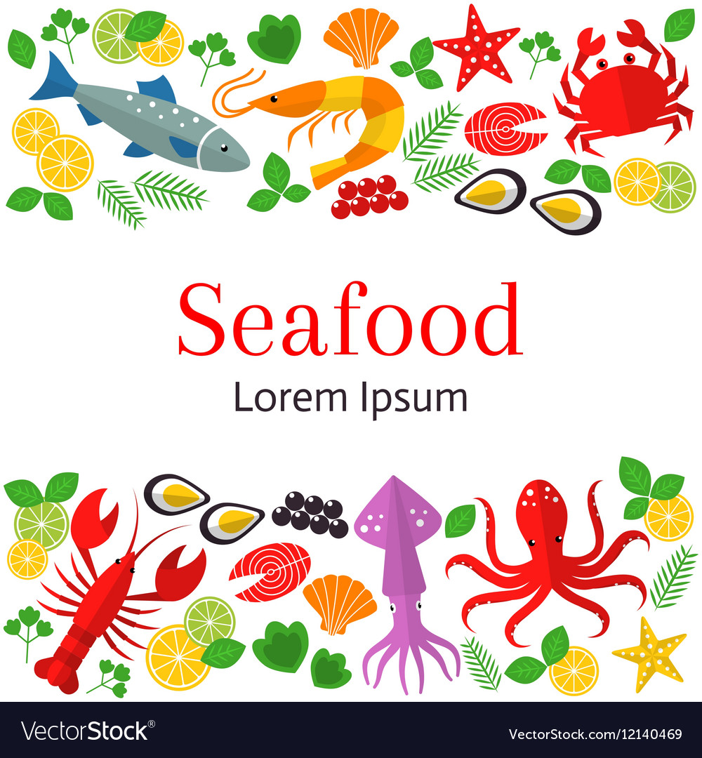 Fresh seafood background Royalty Free Vector Image Fresh seafood background Royalty Free Vector Image