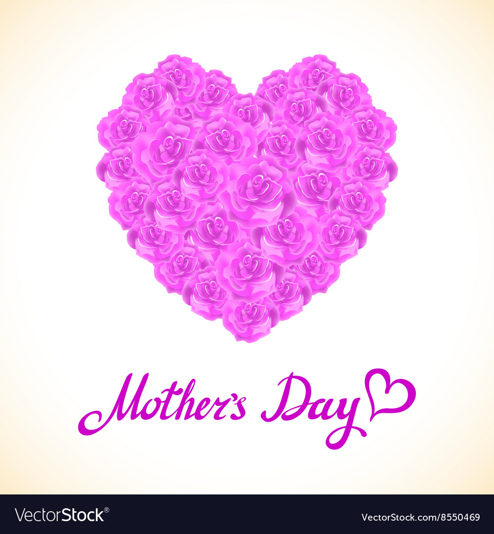 Pink rose mother day heart made of purple roses Vector Image