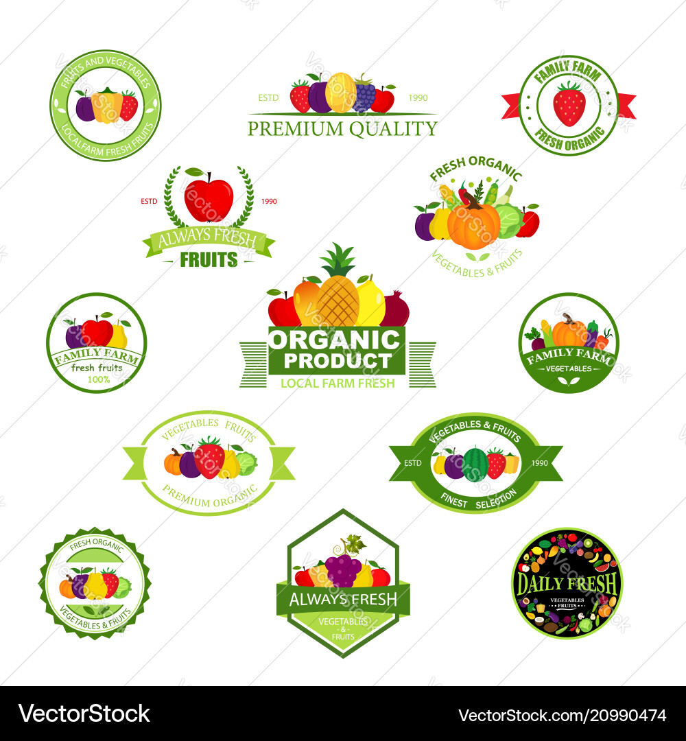 Organic farming products labels emblems Royalty Free Vector