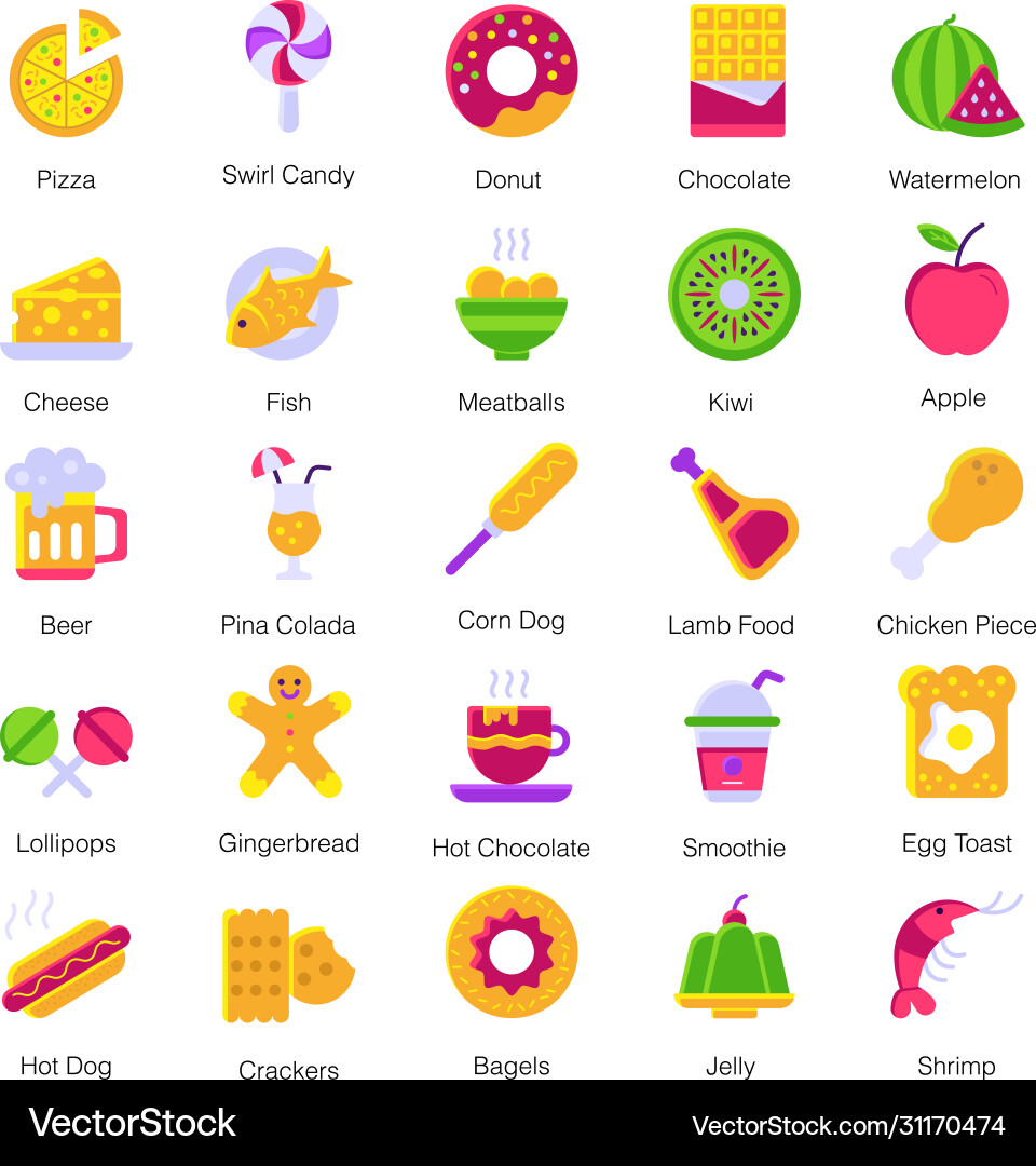 Pack fast food flat icons Royalty Free Vector Image