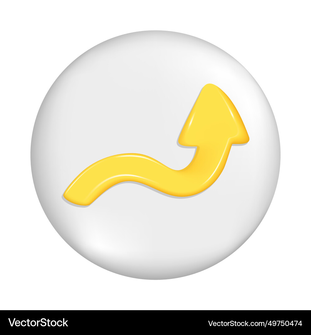 Realistic 3d yellow arrow on gray round button Vector Image