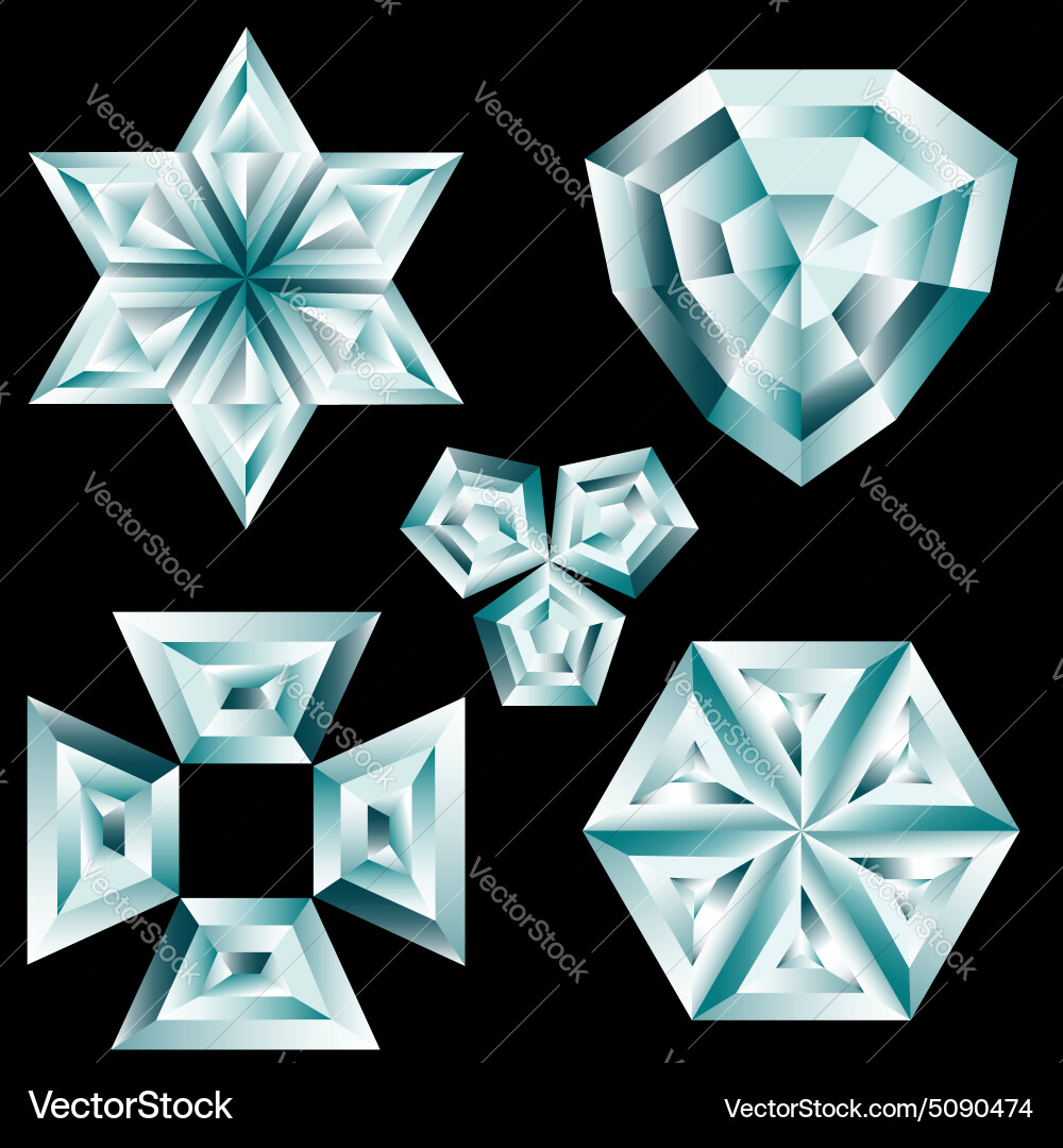 Set of diamond crystals on black background Vector Image