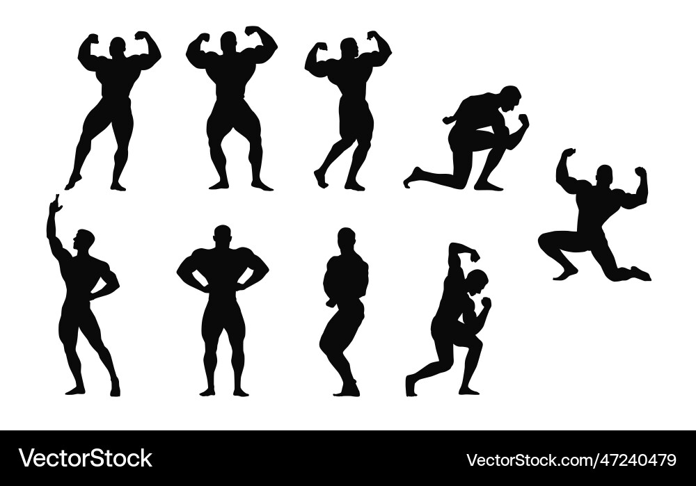 Bodybuilders silhouettes posing men Royalty Free Vector
