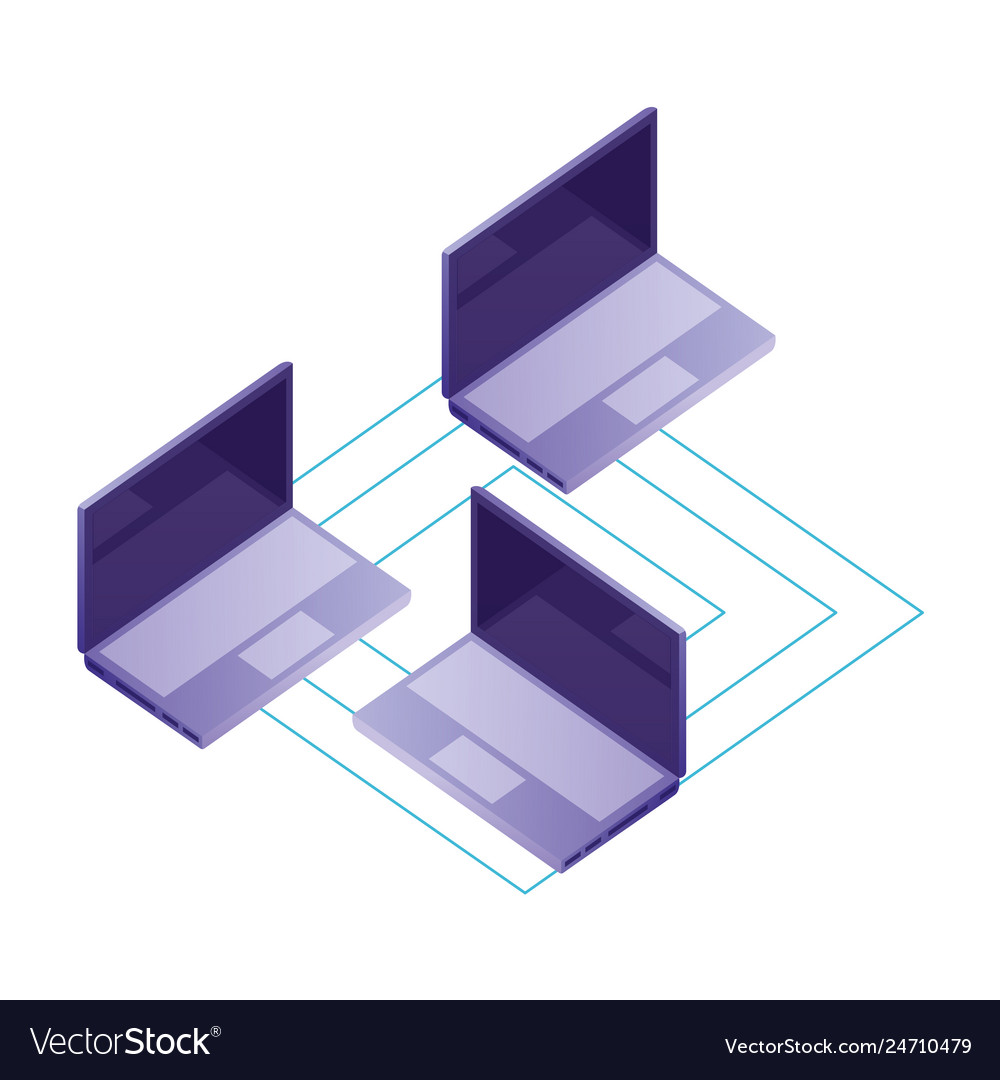 Laptops computers isometric with circuit Vector Image