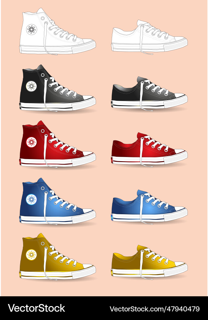 Various sneakers of different colors Royalty Free Vector